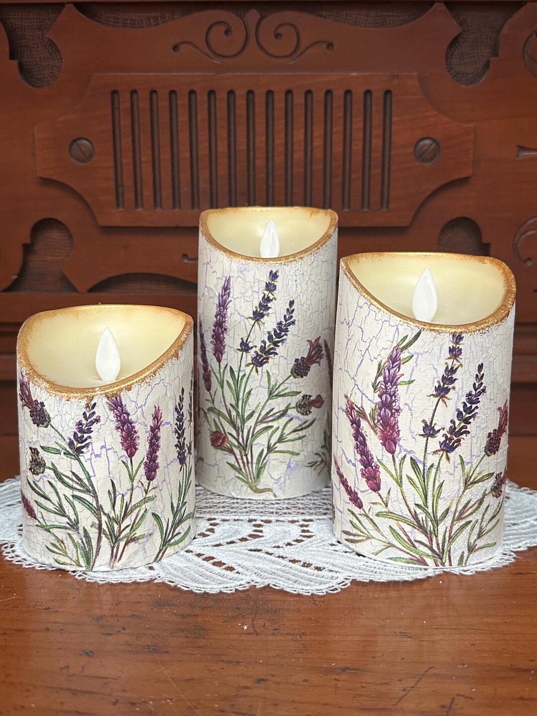 Flameless Lavender Floral Candles, Garden Flickering Candles, LED ...