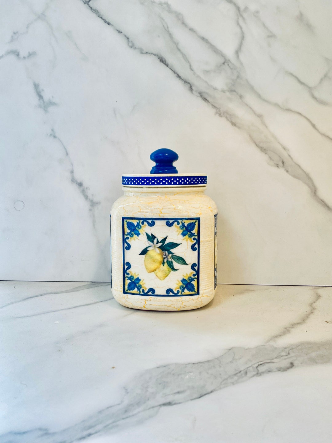Lemon Decoupage Cookie Jar: Mediterranean Kitchen Canister - Etsy