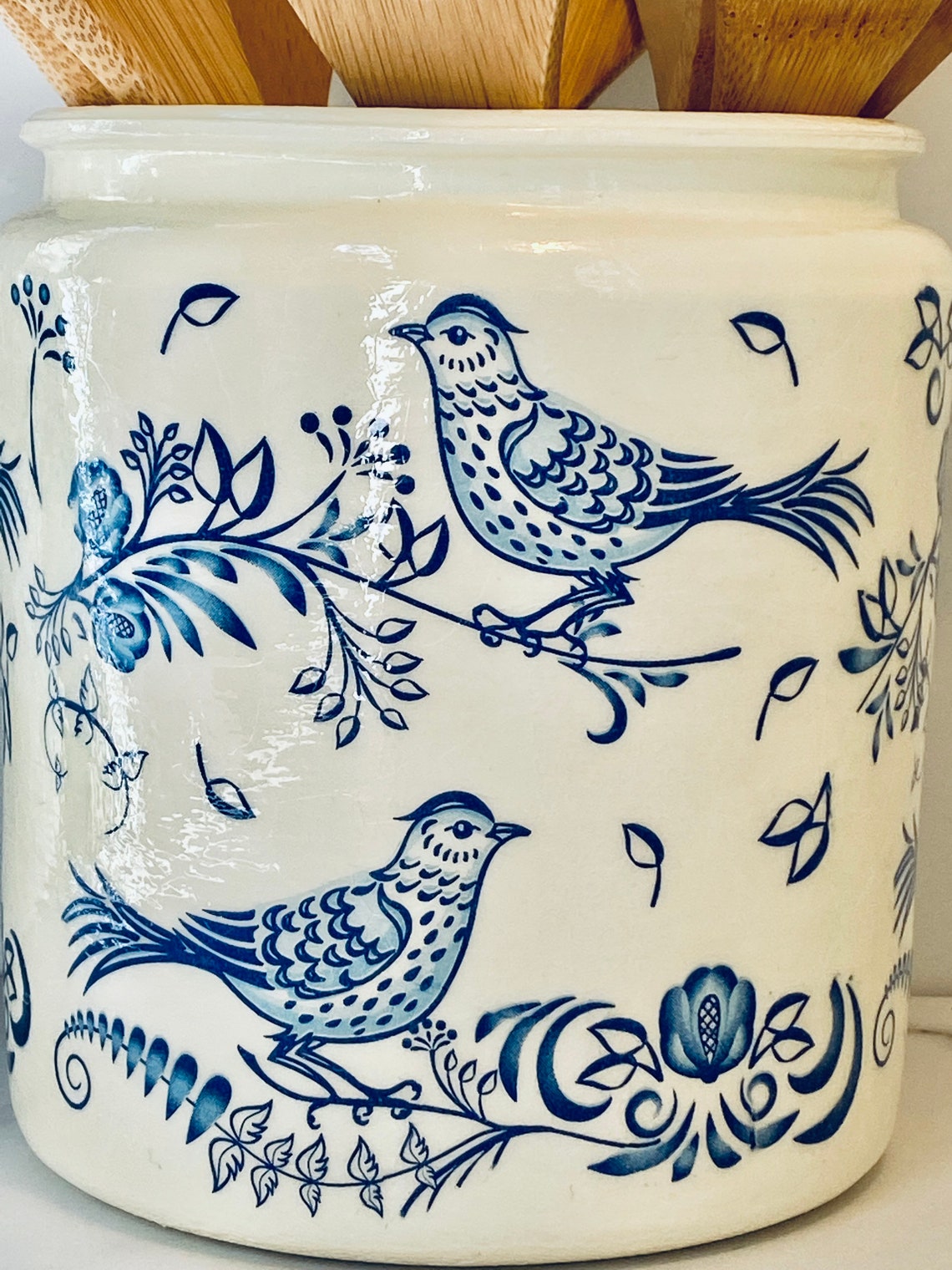 EXTRA LARGE Bluebird Chinoiserie Utensil Holder: French Farmhouse ...