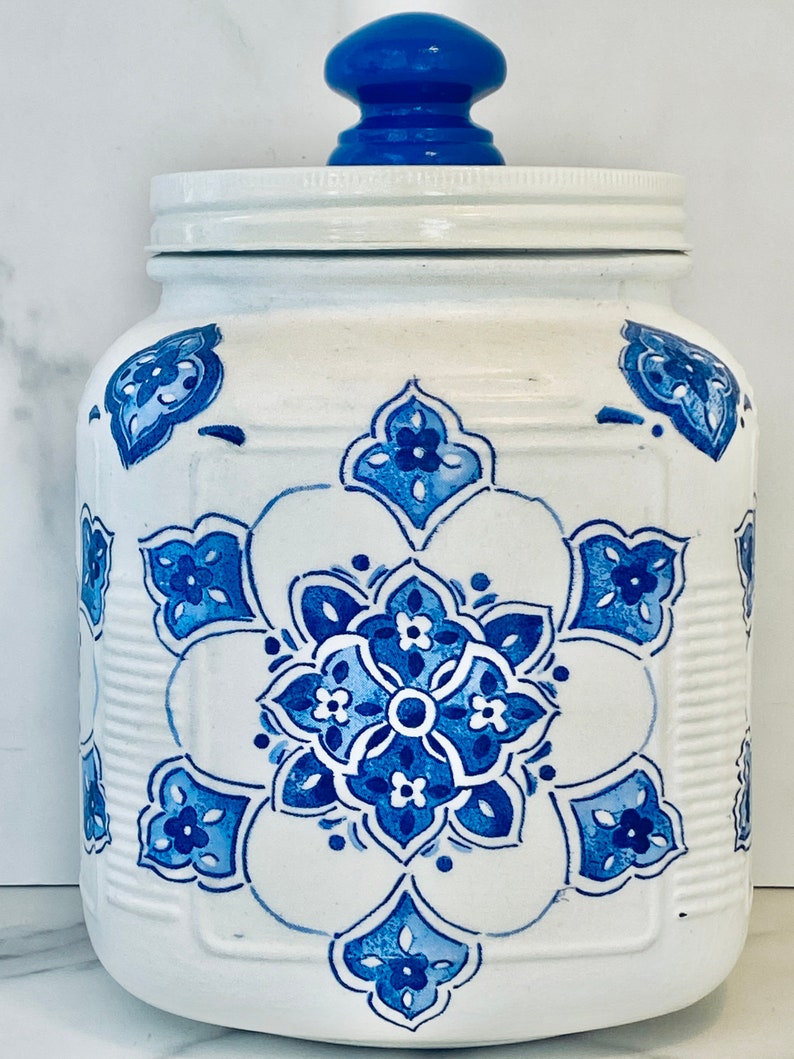 Blue & White Decoupage Kitchen Canister: 64 Oz. Cookie Jar - Etsy
