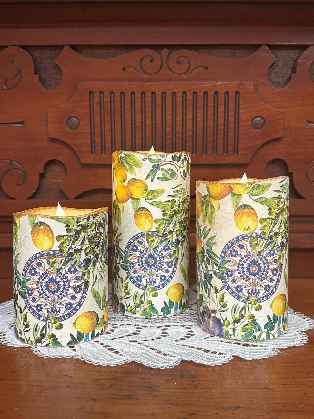 Flameless Lemon/italian Candles, Mediterranean Themed Flicker Candles ...