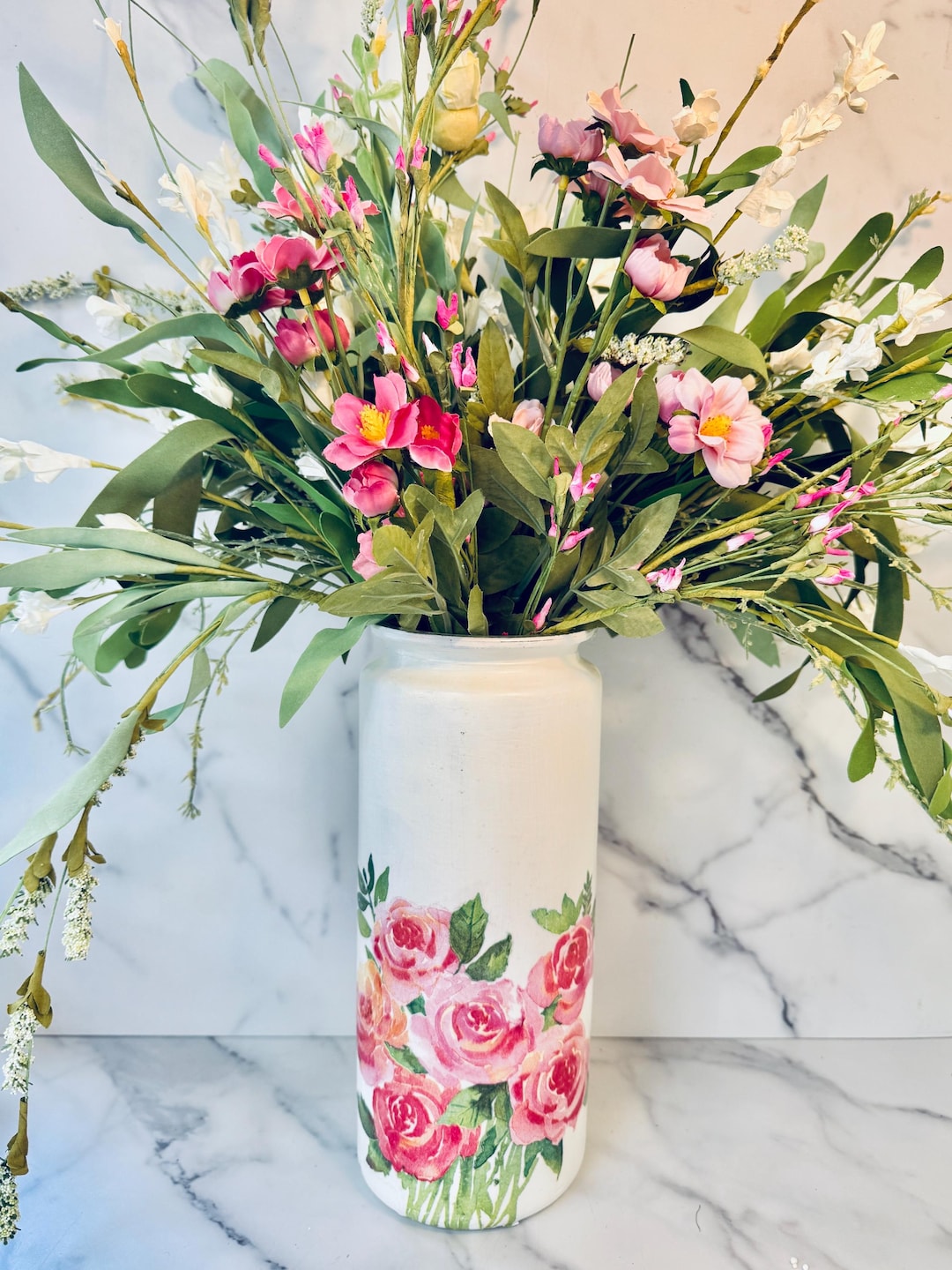 Floral Chinoiserie Vase, French Country Style Vase, Farmhouse Style ...
