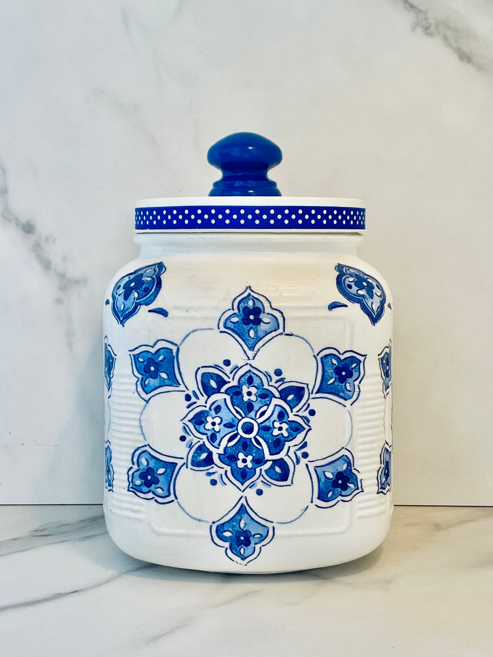 Blue & White Decoupage Kitchen Canister: 64 Oz. Cookie Jar - Etsy
