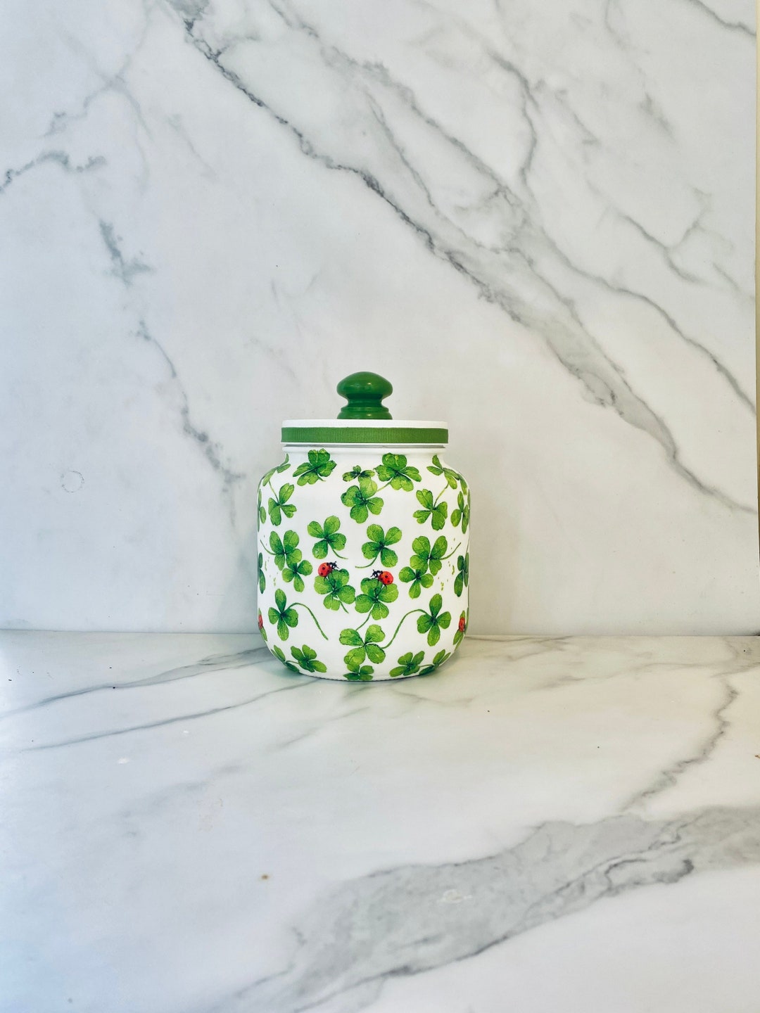 Shamrock Cookie Jar, Good Luck, St Patricks Day Canister, 4-leaf Clover ...