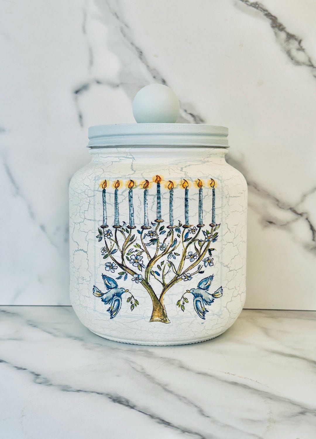 Hanukkah Menorah Cookie Jar: Jewish Holiday Decor. Decoupage Glass ...