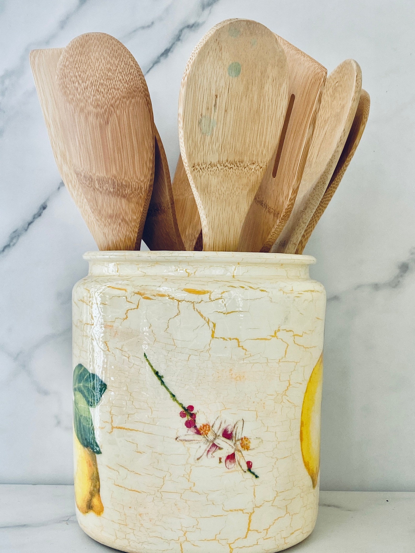Lemon & Fruit Utensil Holder: French Country Kitchen Crock. This ...