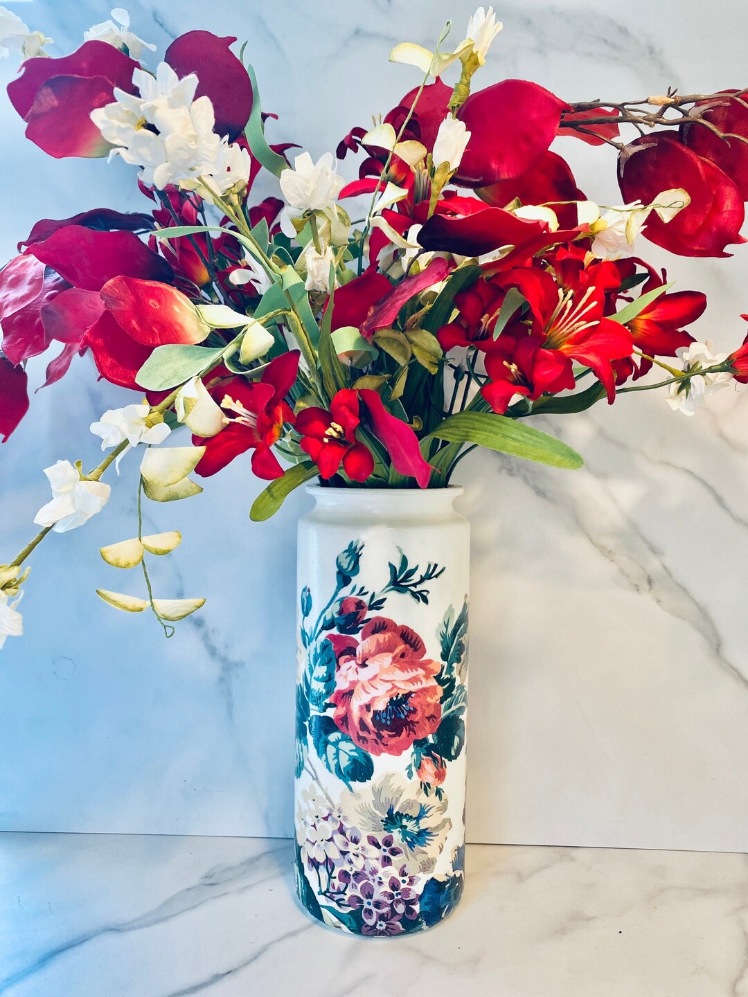 Hydrangea, Lilacs, Rose Floral Vase, Decoupage Vase , 10.5 "h, 4"w ...