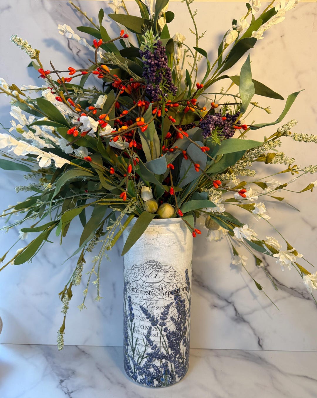 French Country Style Vase, French Farmhouse Style Vase, Lavender Floral ...