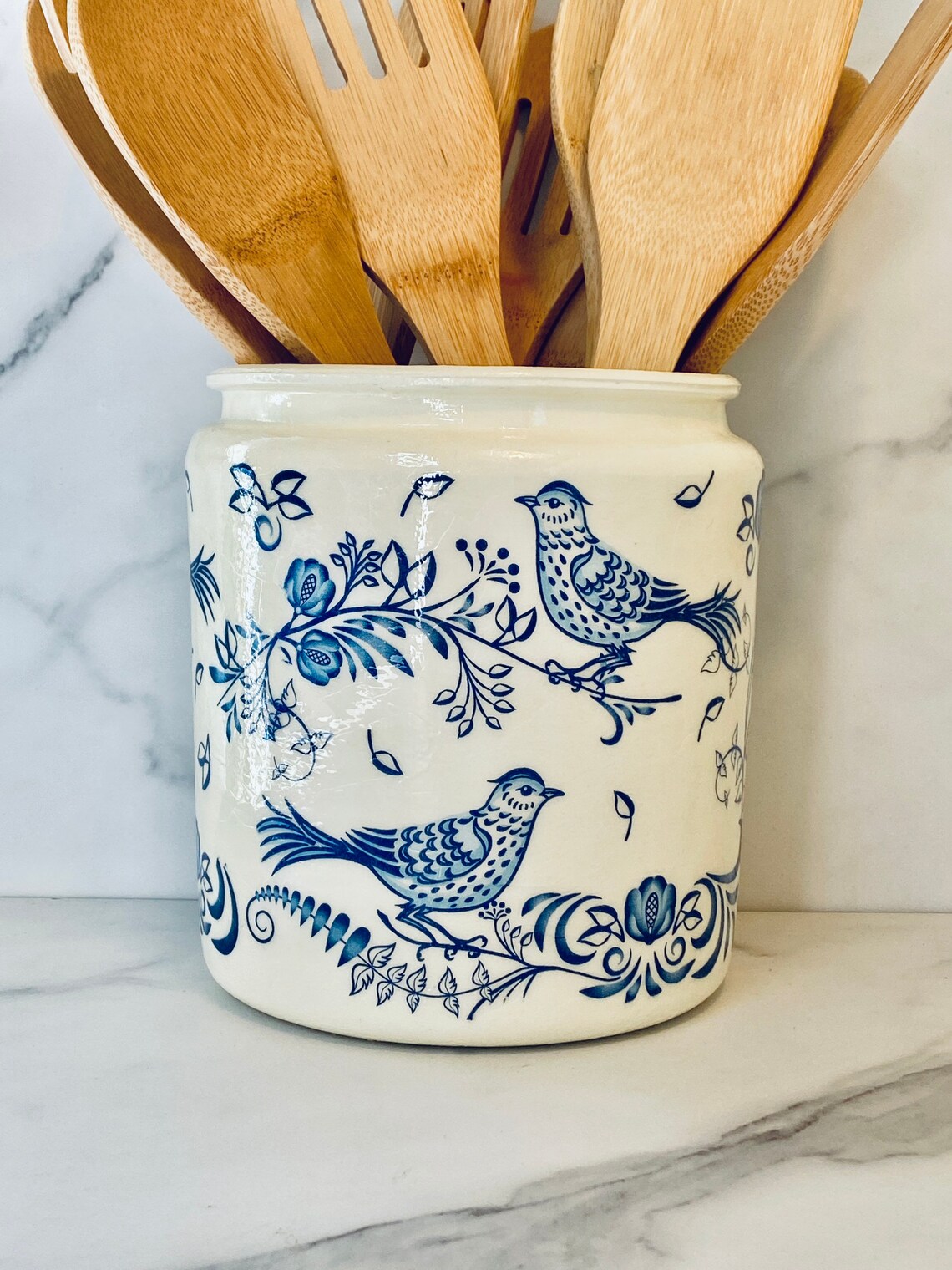 EXTRA LARGE Bluebird Chinoiserie Utensil Holder: French Farmhouse ...