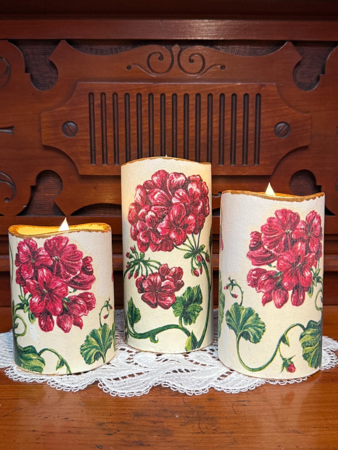 Geranium Floral Candles, Garden Flickering Candles, LED Decorative ...