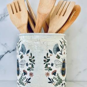 Extra Large Honey Bee Utensil Holder: Decoupage Kitchen Crock, 8" X 6.5 ...