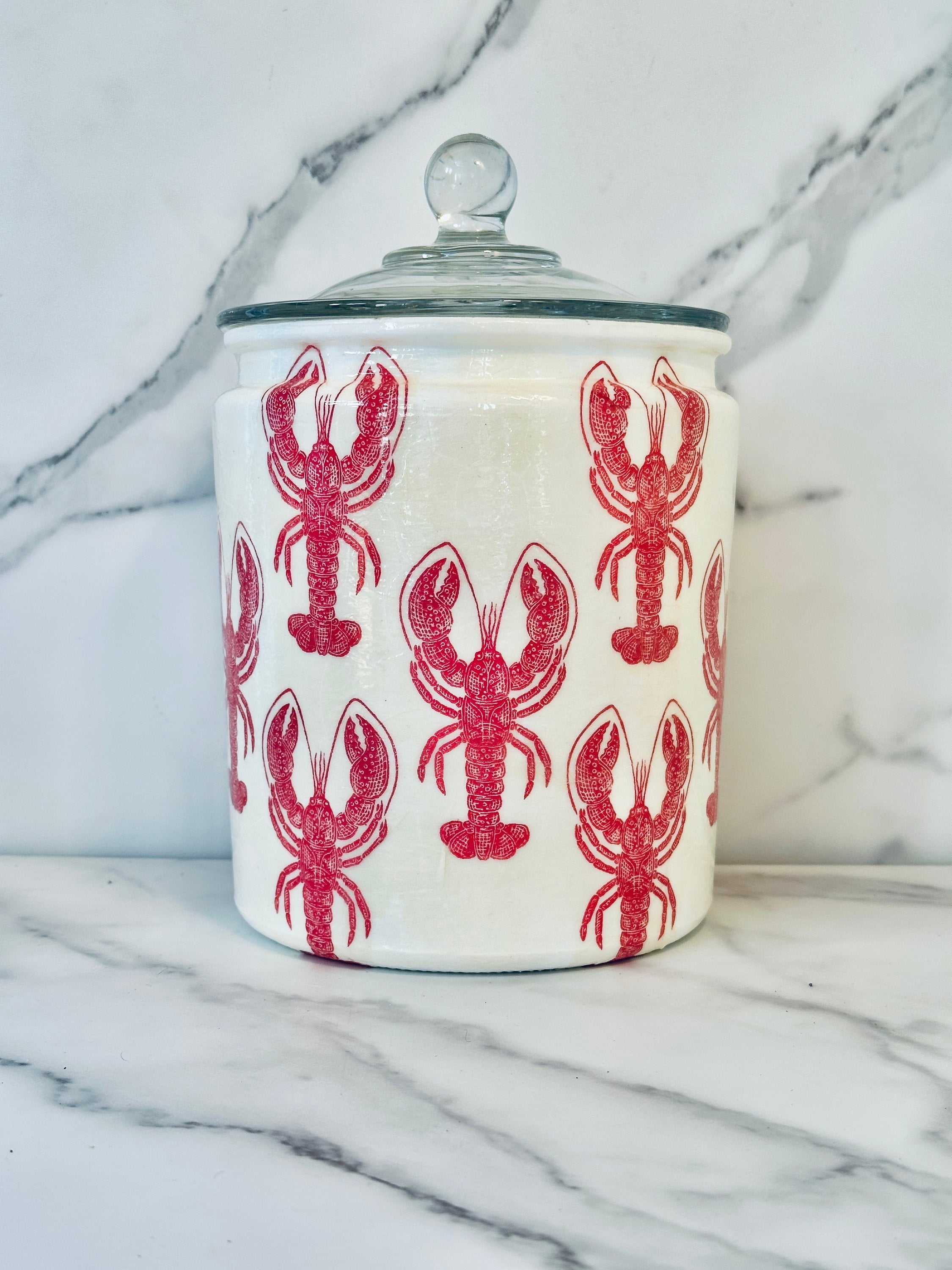 Lobster Themed Cookie Jar, Beach Kitchen Canister, 1/2 Gallon, 64 Ounce ...
