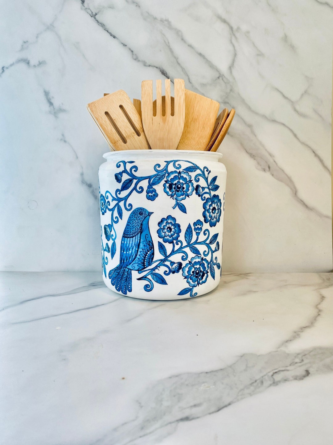 EXTRA LARGE Bluebird Kitchen Utensil Holder: French Country Farmhouse ...
