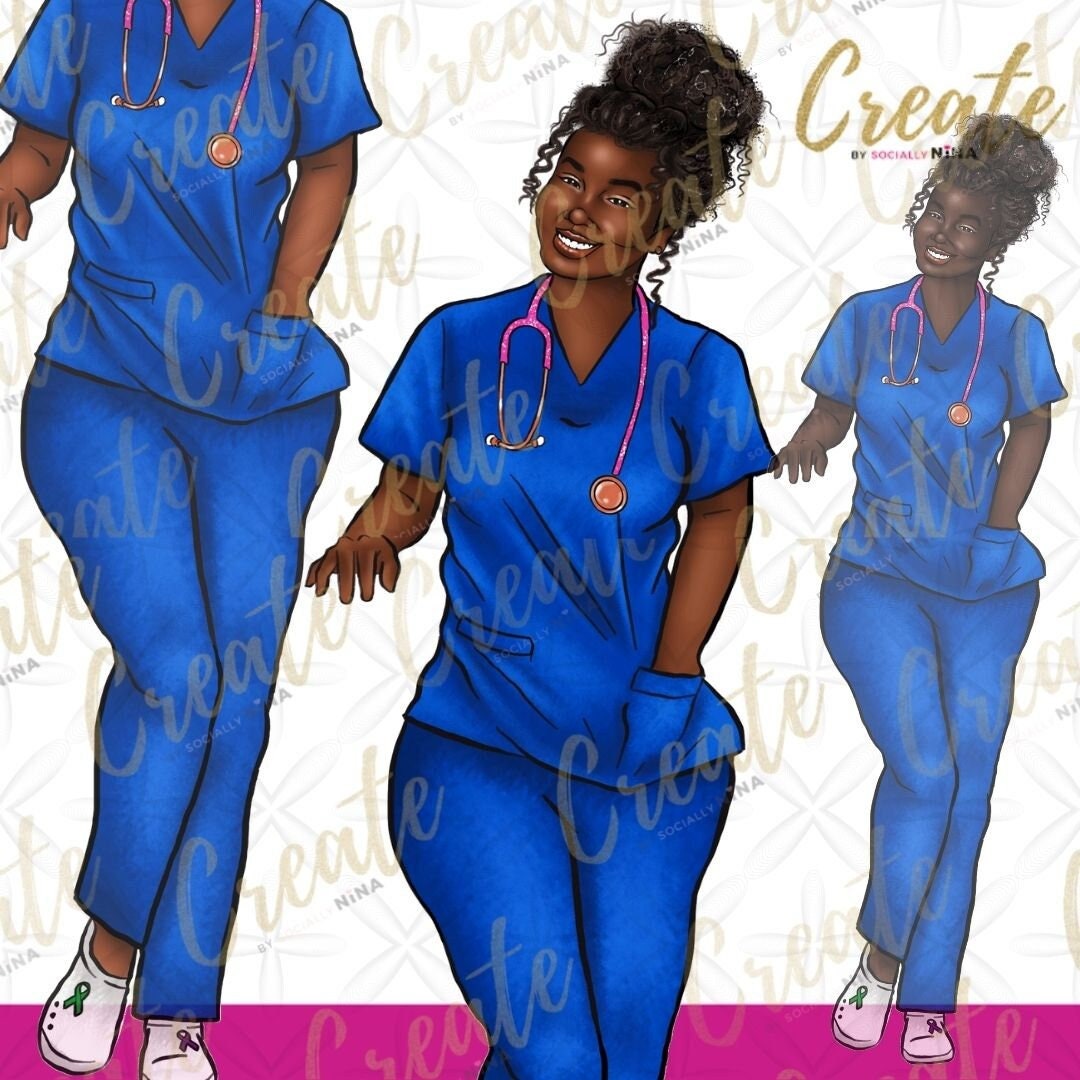 Black Nurse Clipart Dark Skin African American Girl Clip Art Files for ...