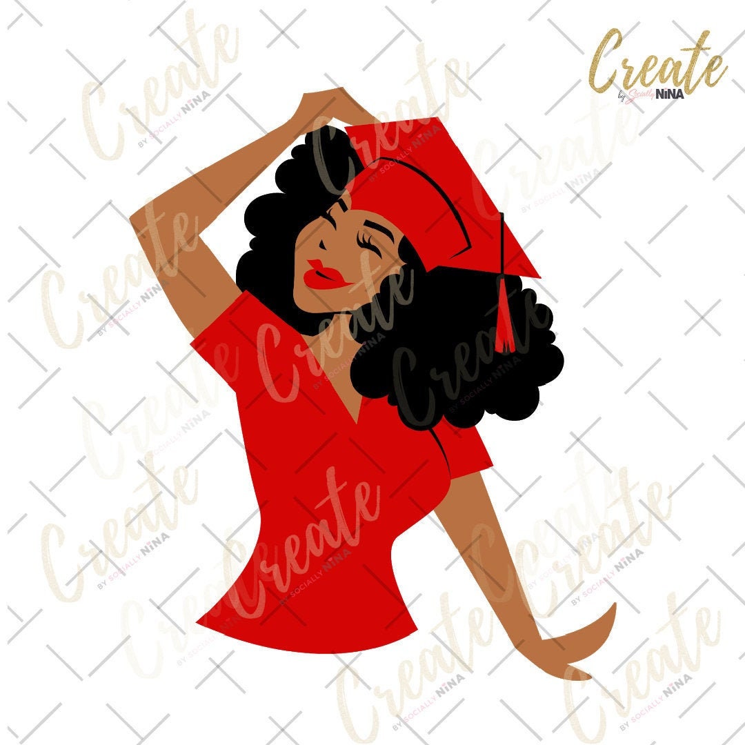 Graduates African American Black Woman | Red Cap and Gown | Clip Art ...