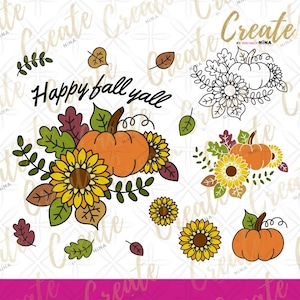 Fall Pumpkin Sunflower Svg Clipart Bundle for Autumn Sublimation ...