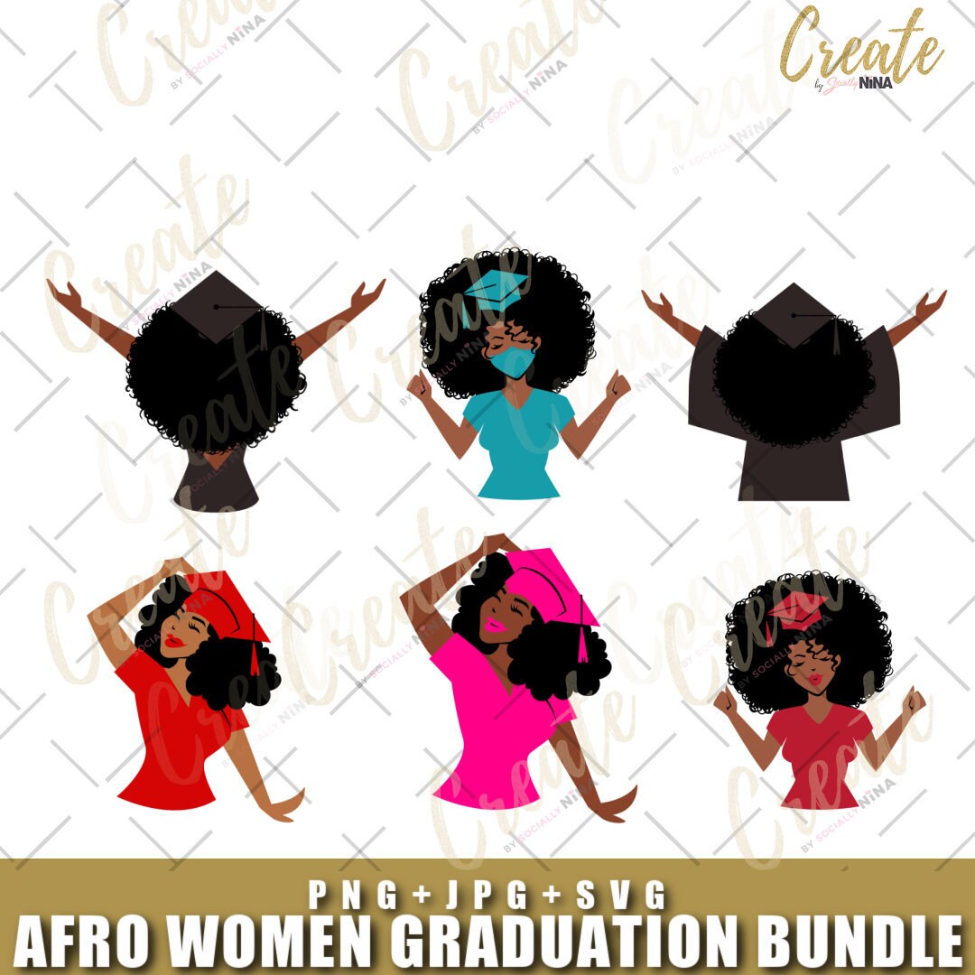 Black Girl SVG Graduation Bundle African American Afro Woman Clipart ...