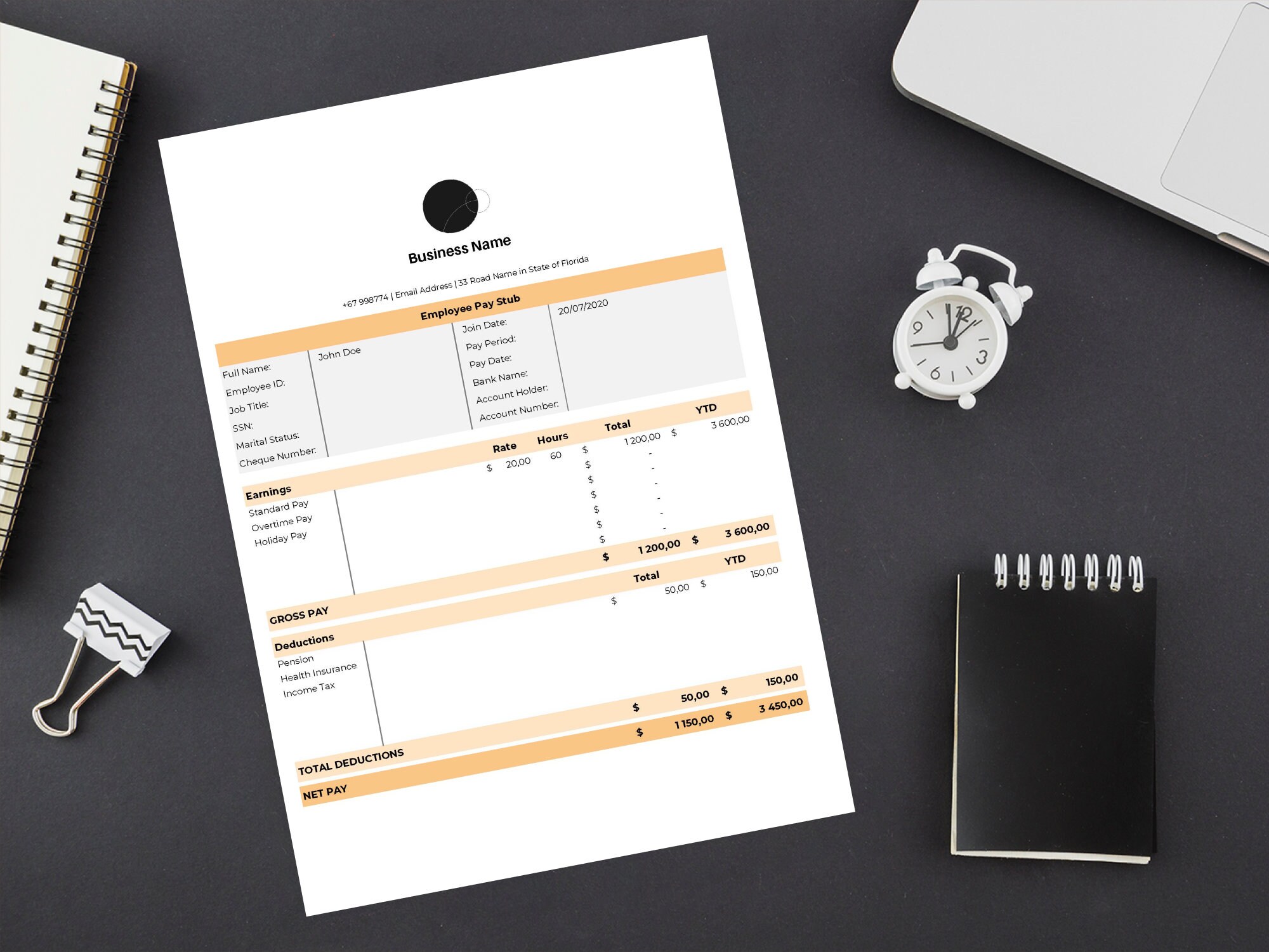 US Pay Stub Check Template | Editable & Customizable Employee Statement ...