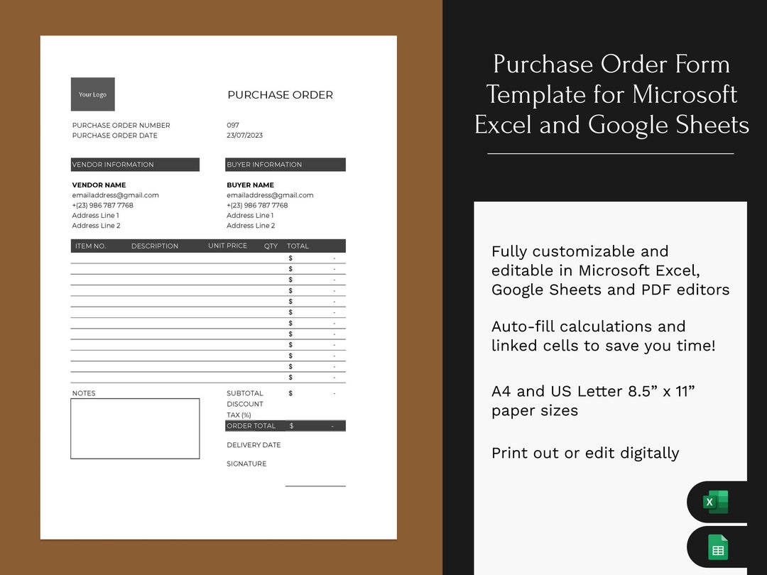 Purchase Order Form Template | Order Sheet Template | Printable ...