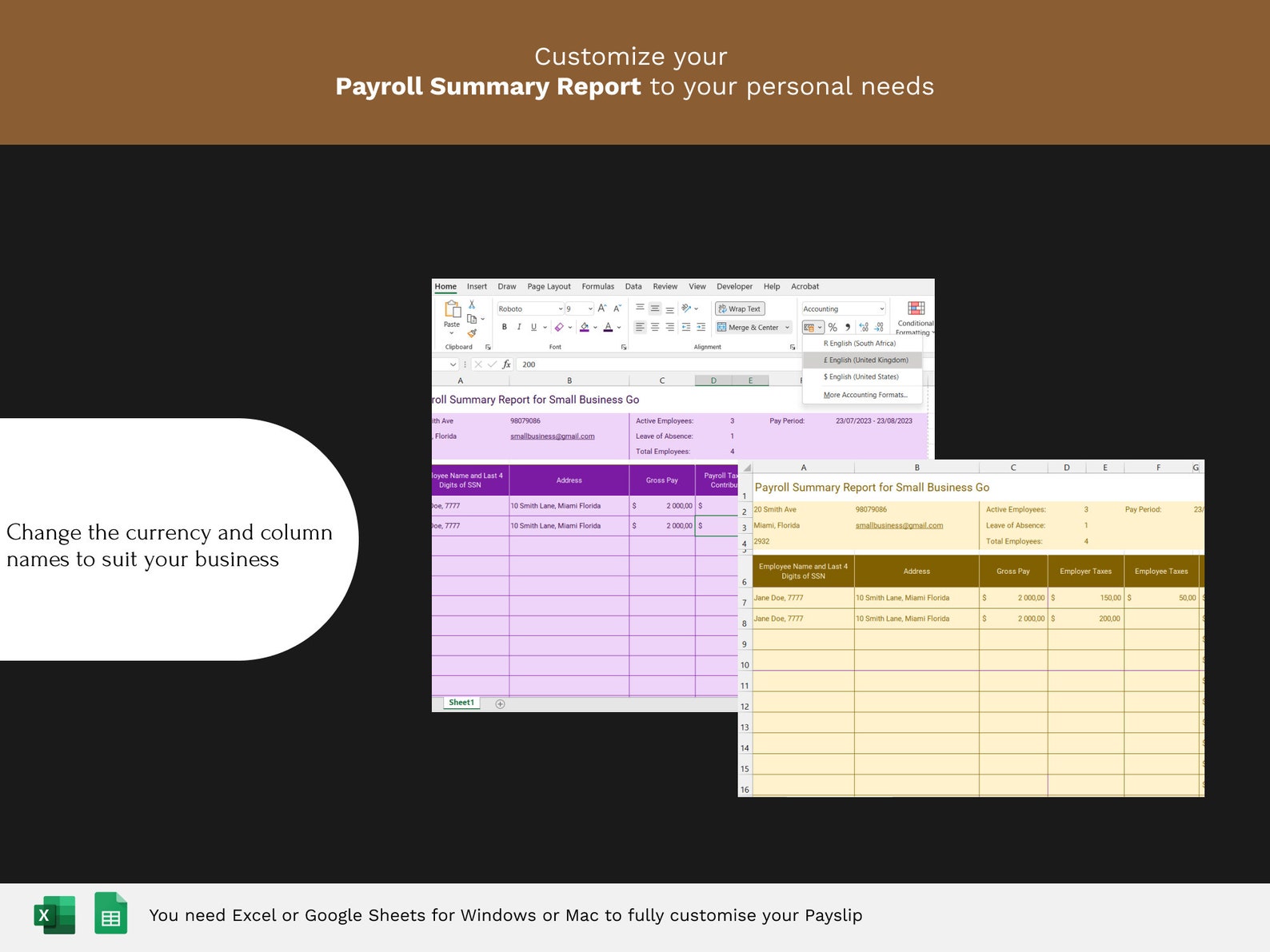 Payroll Summary Report Template Employee Payroll Spreadsheet Template ...