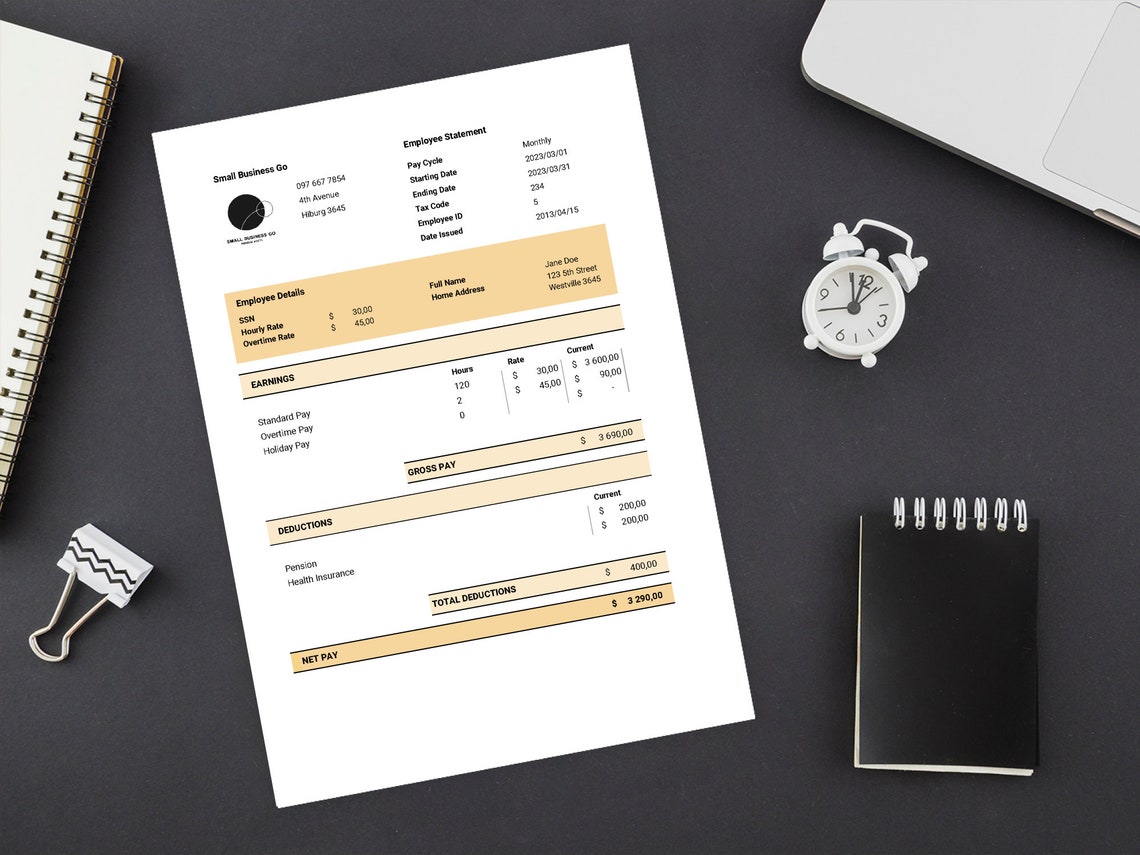 Payslip Template | Employee Pay Stub | Payroll Check Template ...