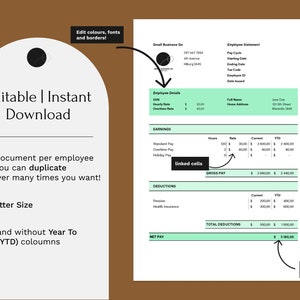Payslip Template | Employee Pay Stub | Payroll Check Template ...