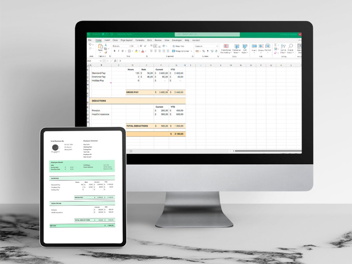 Payslip Template | Employee Pay Stub | Payroll Check Template ...