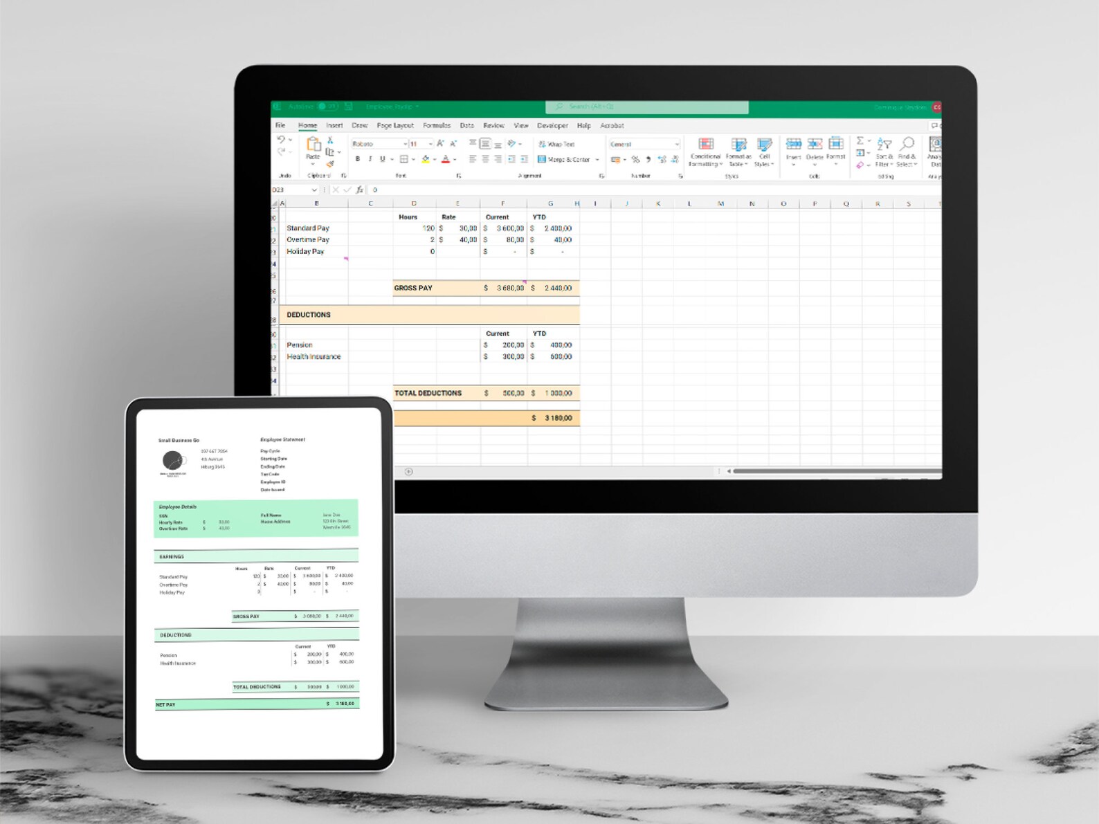 Payslip Template | Employee Pay Stub | Payroll Check Template ...