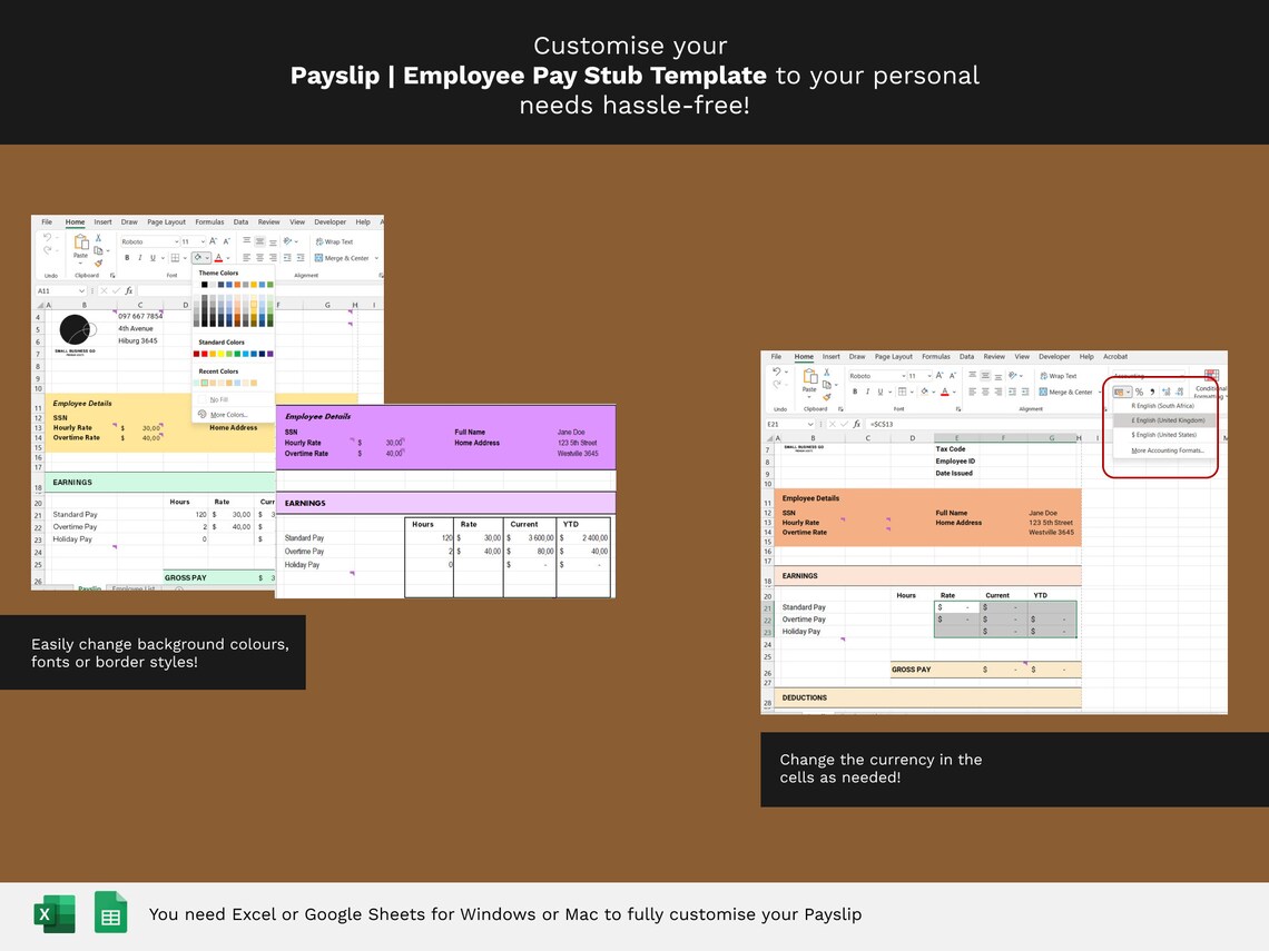 Payslip Template | Employee Pay Stub | Payroll Check Template ...
