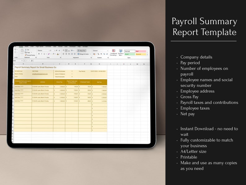 Payroll Summary Report Template Employee Payroll Spreadsheet Template ...