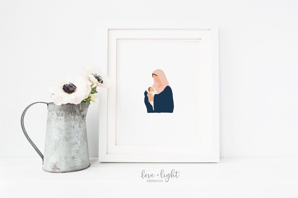 Mary Printable Modern Mary Print Baby Jesus Printable | Etsy