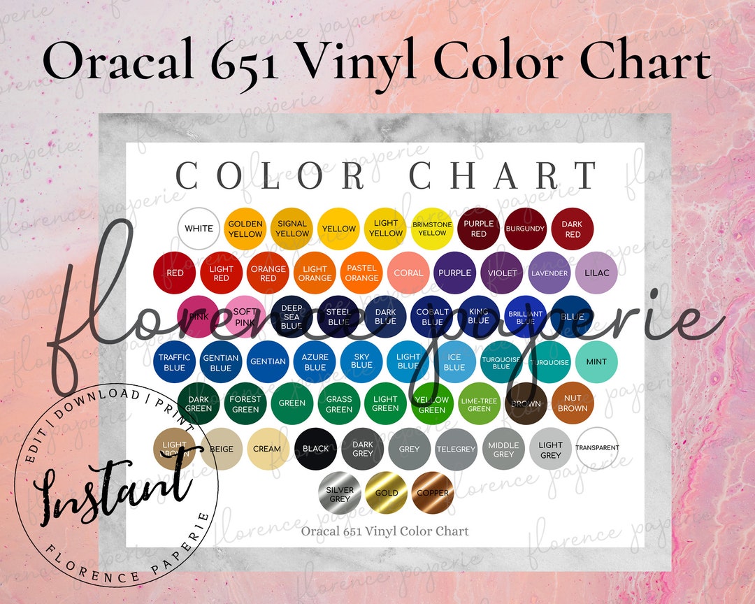 Editable Oracal 651 Vinyl Color Chart, Canva Template for Cricut ...