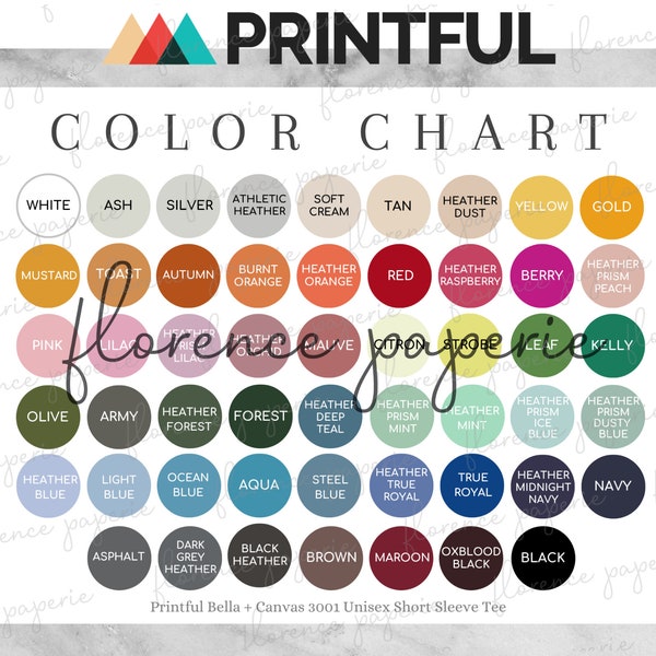 Printful Color Chart - Etsy