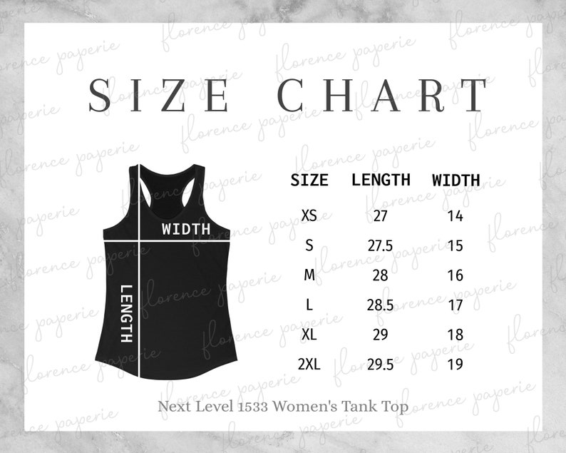 Next Level 1533 Size Chart, Women's Tank Top Size Chart, Next Level ...