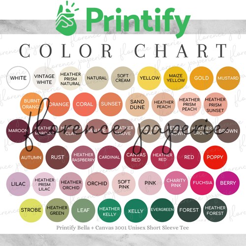 2023 Printify Bella Canvas 3001 Color Chart Bella Canvas - Etsy
