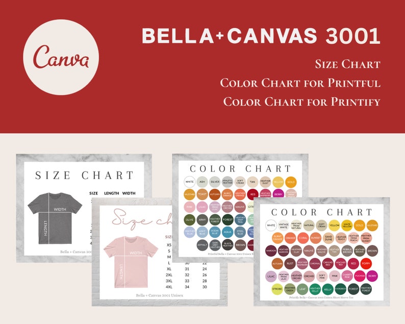 2023 Editable Bella Canvas 3001 BUNDLE Color Chart and Size - Etsy