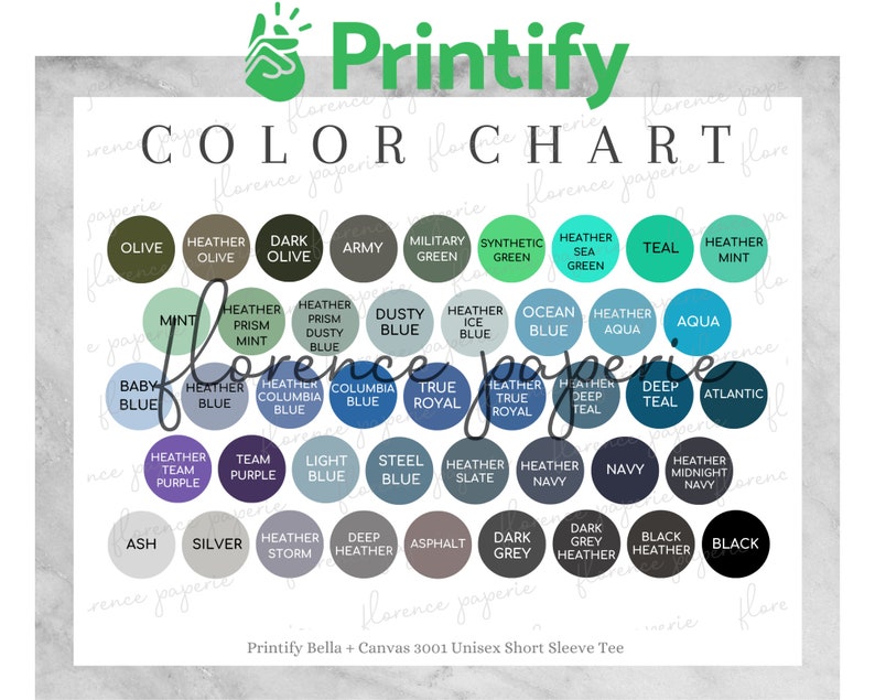 2023 Printify Bella Canvas 3001 Color Chart, Bella + Canvas Unisex ...