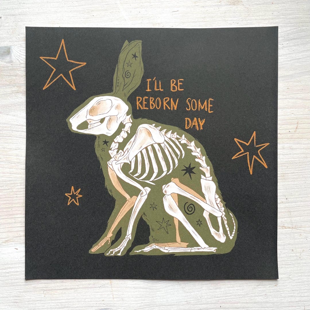 Skeleton Bunny Art Print: Spooky Rabbit Illustration (14.5x14.5 Cm) - Etsy