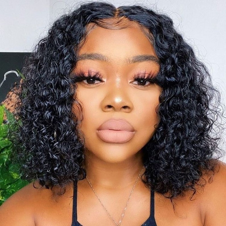 Brazilian Deep Wave Bob Lace Wigs Remy Human Hair Curly Bob Etsy