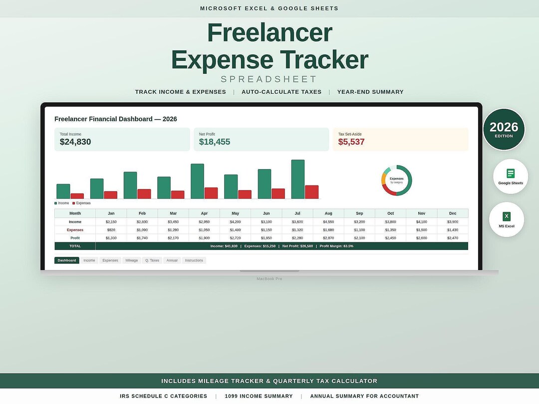 Freelancer Expense Tracker 2026 Self Employed Tax Spreadsheet Google ...