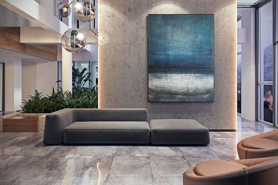 Large Canvas Wall Art Original Blue Painting Abstract Modern | Etsy