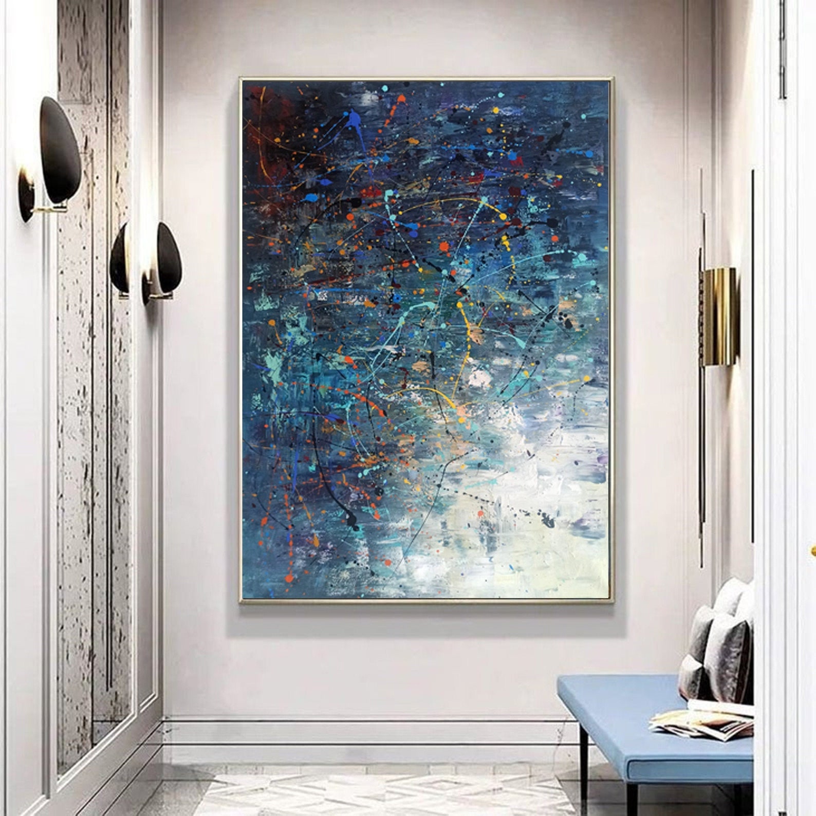 Blue Abstract Painting on Canvas Large Canvas Wall Art Jackson | Etsy
