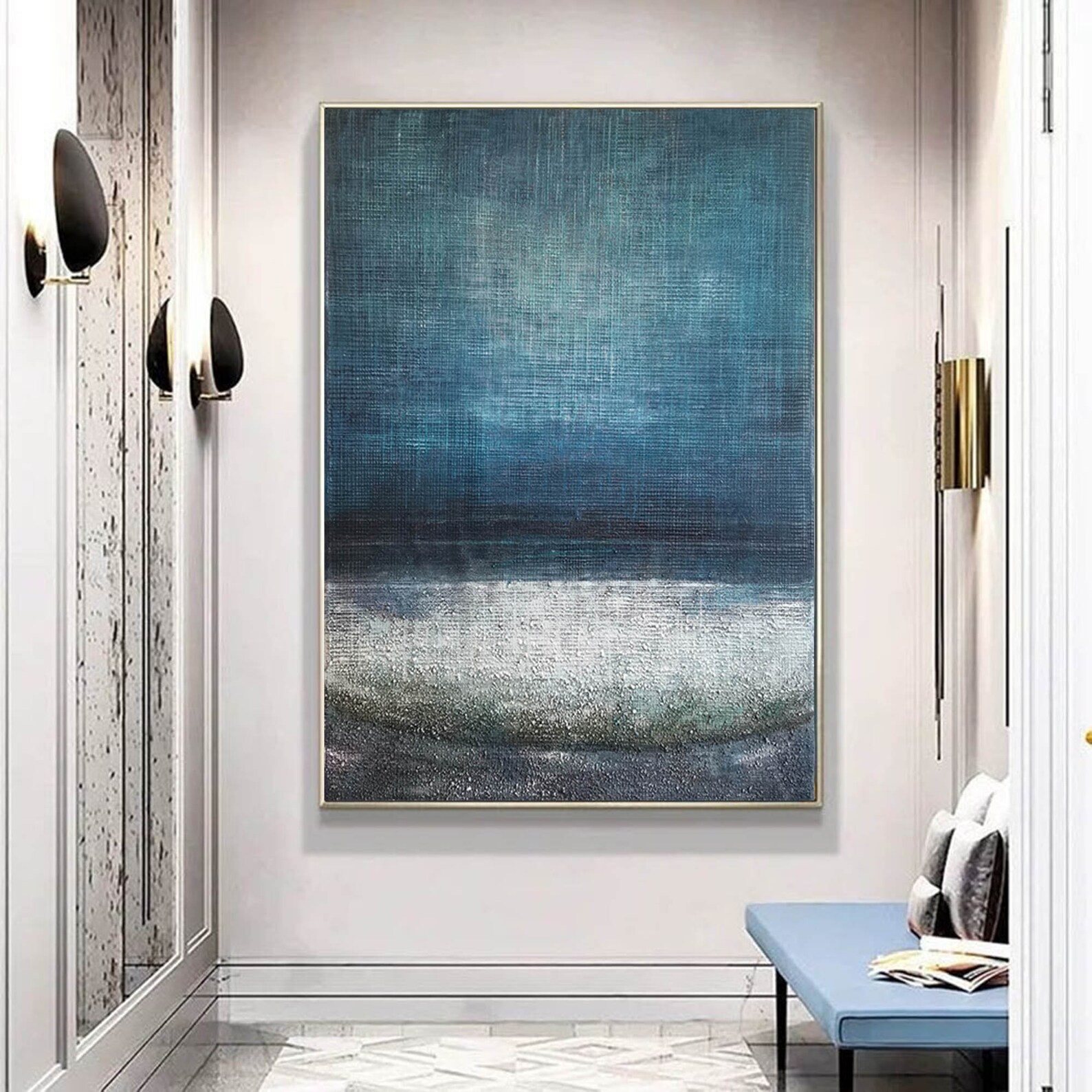 Large Canvas Wall Art Original Blue Painting Abstract Modern - Etsy