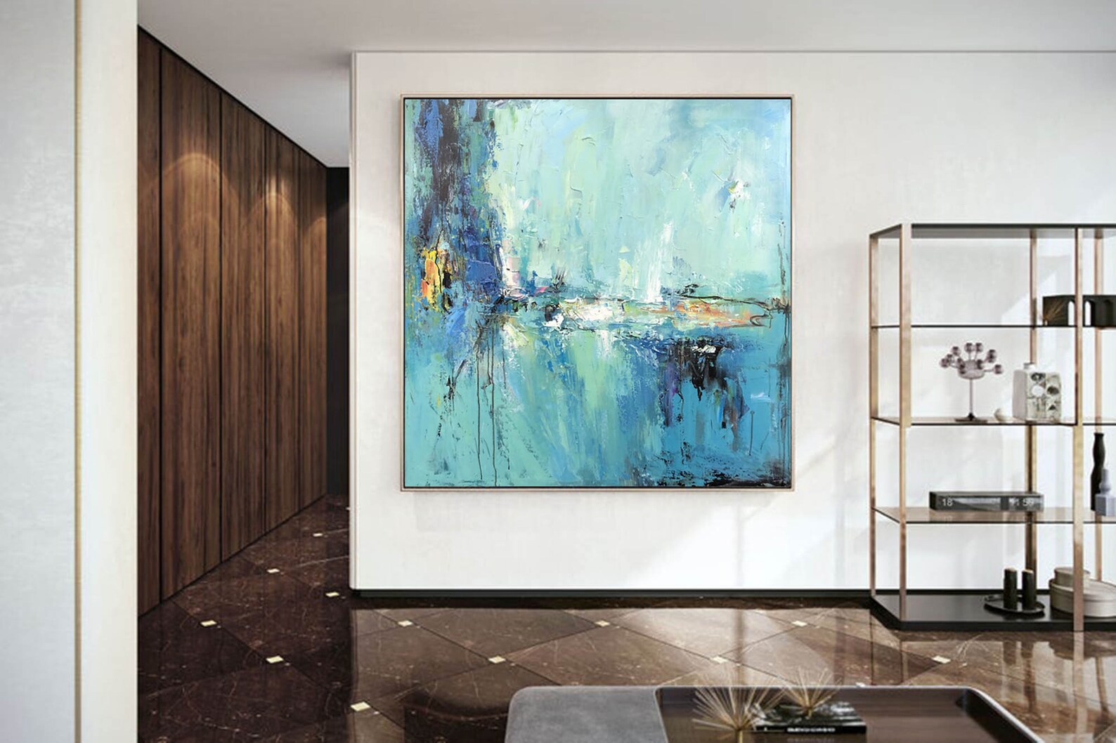 Extra große Leinwand Wandkunst, Palette Messer Malerei, grüne abstrakte Malerei, original ...