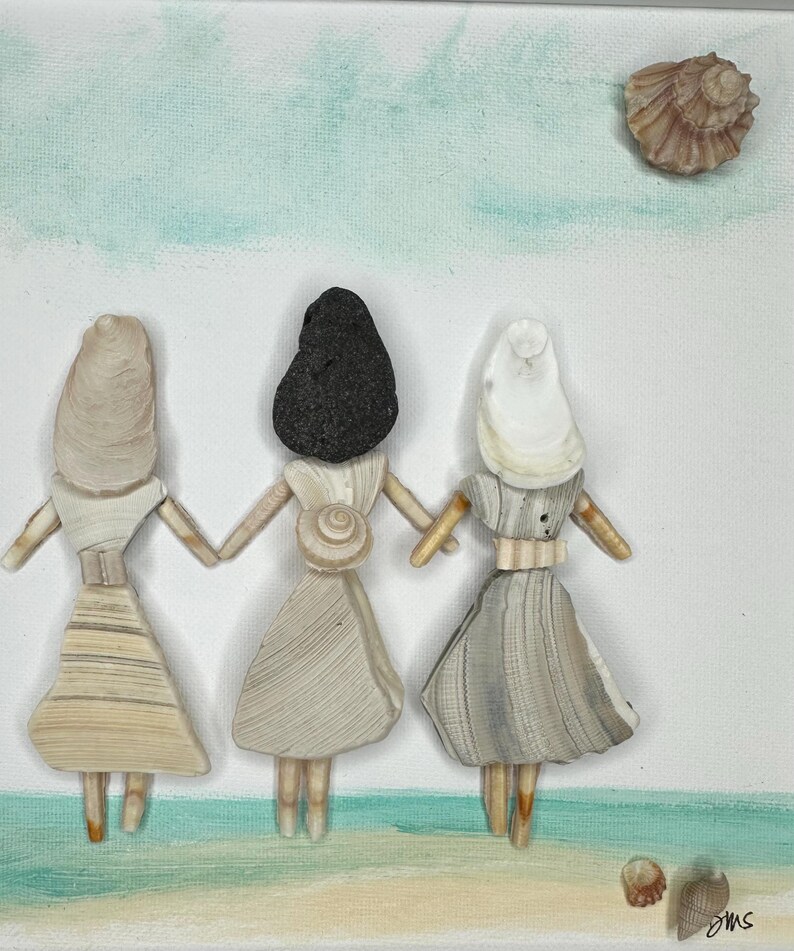 Three Ladies on the Beach Shell People Art - Etsy