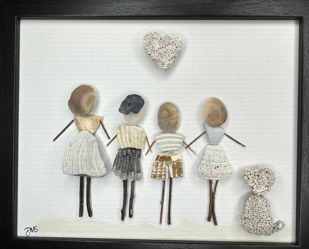 Mom, Kids, and Fluffy Dog Shell Art - Etsy