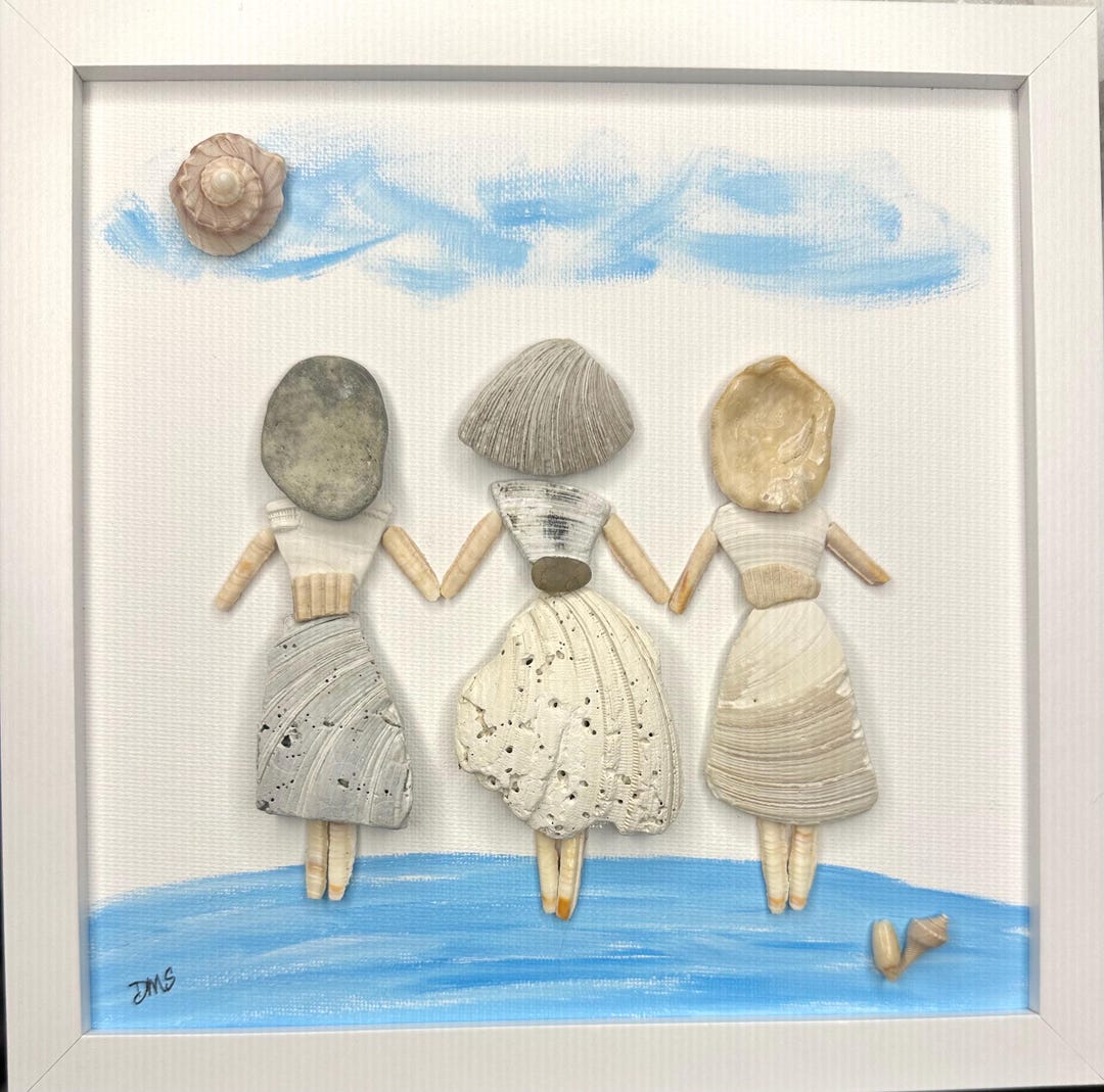 Three Ladies on the Beach Shell People Art - Etsy