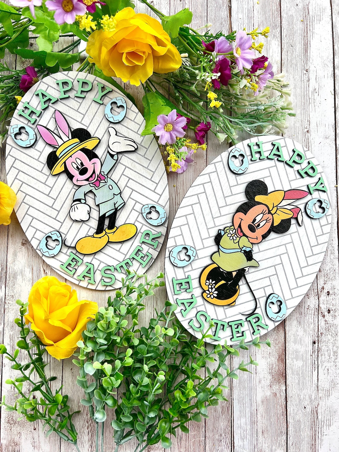 Minnie Mickey Mouse Happy Easter Spring Pastel Bunny Disney Sign - Etsy