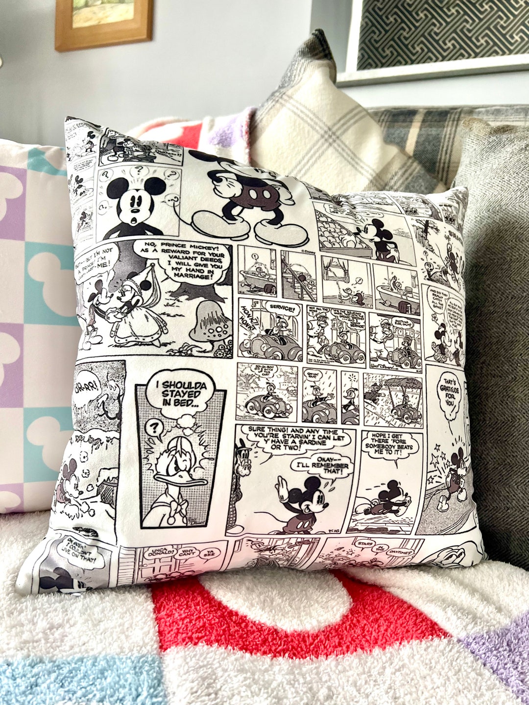 PILLOW Mickey Mouse Newspaper Comic Print Disney Baby Kids Nursery Room ...