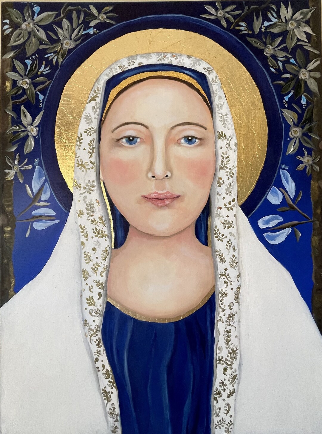 Blue Mother Mary Oil Portrait - Etsy